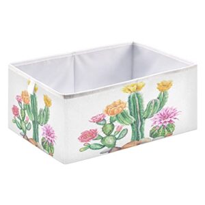 Kigai Cactus Flower Rectangular Storage Bins - 16x11x7 In Large Foldable Storage Basket Fabric Storage Baskes Organizer for Toys, Books, Shelves, Closet, Home Decor