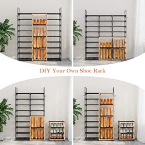 Tabiger 9 Tier Shoe Rack Organizer for Entryway 53-58 Pairs, DIY Stackable Shoe Rack for Closet Shoe Organizer with Sturdy Shelves and 10 Hooks, Metal Shoe Shelf Closet Organizer,12"D x 50"W x 63"H