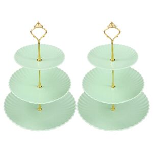 2pcs 3 tier shell style dessert stands fruit plates for wedding baby shower birthday tea party serving platter (green)