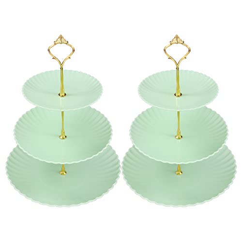 2pcs 3 Tier Shell Style Dessert Stands Fruit Plates for Wedding Baby Shower Birthday Tea Party Serving Platter (Green)