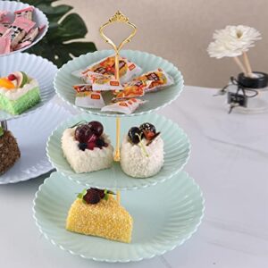 2pcs 3 Tier Shell Style Dessert Stands Fruit Plates for Wedding Baby Shower Birthday Tea Party Serving Platter (Green)