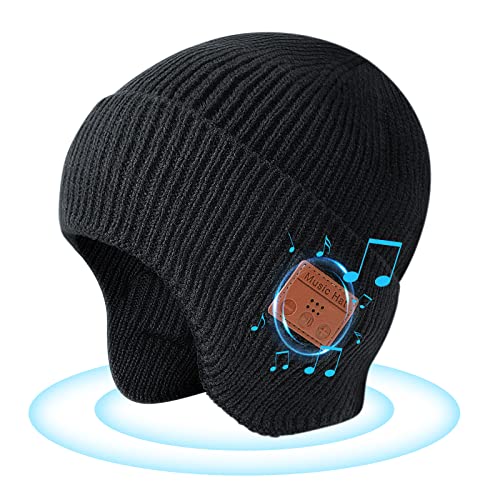 Bluetooth Beanie Hat with Headphones, Wireless Winter Hat Built-in Microphone and Stereo Speakers (Black)