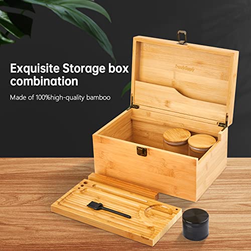 TrendySupply Storage Box with Movable Tray, Smell Proof Jar, Premium Decorative Wooden Bamboo Box, Extra Large Storage Space for Accessories (Original)