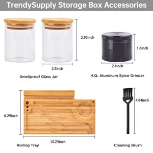 TrendySupply Storage Box with Movable Tray, Smell Proof Jar, Premium Decorative Wooden Bamboo Box, Extra Large Storage Space for Accessories (Original)