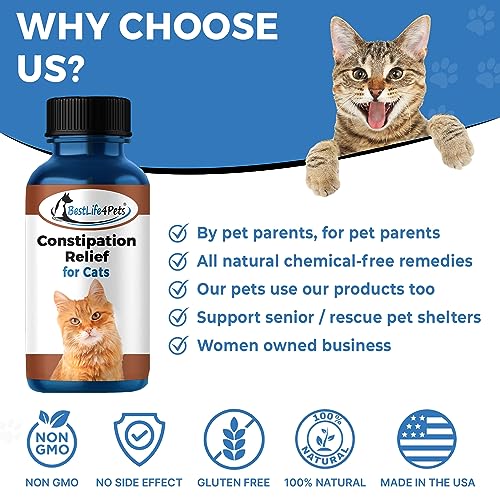 BestLife4Pets - Cats Constipation Relief and Stool Softeners - Natural Health Supplements to Help Digestion, Gas Relief and Constipation - Allergy Laxatives for Cats- Pills