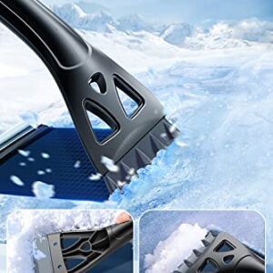 Motomate 37" Ice Scraper and Extendable Snow Brush, Detachable Snow Scraper with Foam Grip 360° Pivoting PVC Brush Head for Car Windshield, Truck, SUV (Blue)