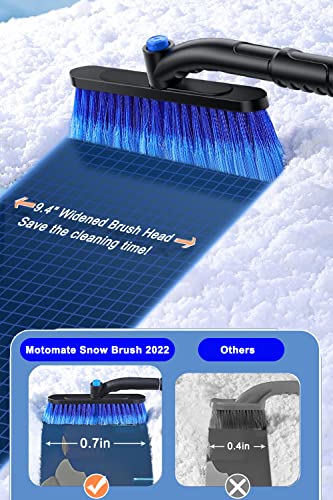 Motomate 37" Ice Scraper and Extendable Snow Brush, Detachable Snow Scraper with Foam Grip 360° Pivoting PVC Brush Head for Car Windshield, Truck, SUV (Blue)