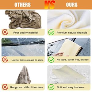 Linkstyle 2 PCS Chamois Cloth for Car Drying Towel, 24"x16" Real Leather Shammy Towel, Super Absorbent Wash Shammies Natural Chamois Cleaning Cloth for Home Office Vehicle