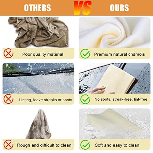 Linkstyle 2 PCS Chamois Cloth for Car Drying Towel, 24"x16" Real Leather Shammy Towel, Super Absorbent Wash Shammies Natural Chamois Cleaning Cloth for Home Office Vehicle