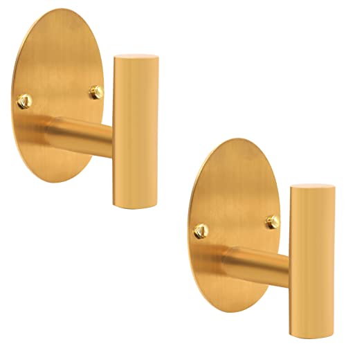 Biomoty Wall Hooks for Hanging Heavy Duty, Brushed Gold Stainless Steel Towel Hooks for Bathrooms, Screw or Adhesive Installation Key Hat Hooks for Wall, Waterproof Coat Hooks Wall Mounted, 2 Pack