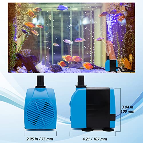 HUWLUIWA 120GPH Submersible Water Pump with 3.3 ft Tube,6W Mini Ultra Quiet Fountain Water Pump with 3 Nozzles for Aquariums, Pond, Fish Tank, Water Feature