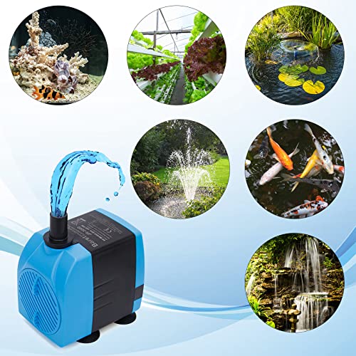 HUWLUIWA 120GPH Submersible Water Pump with 3.3 ft Tube,6W Mini Ultra Quiet Fountain Water Pump with 3 Nozzles for Aquariums, Pond, Fish Tank, Water Feature