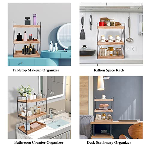 Bathroom Counter Organizer 2 Tier Bathroom Organizer Countertop, Bathroom Vanity Organizer Wood Vanity Organizers and Storage,Bathrrom Tray for Counter Cosmetic Holder Shelf Sink Kitchen Spice Rack