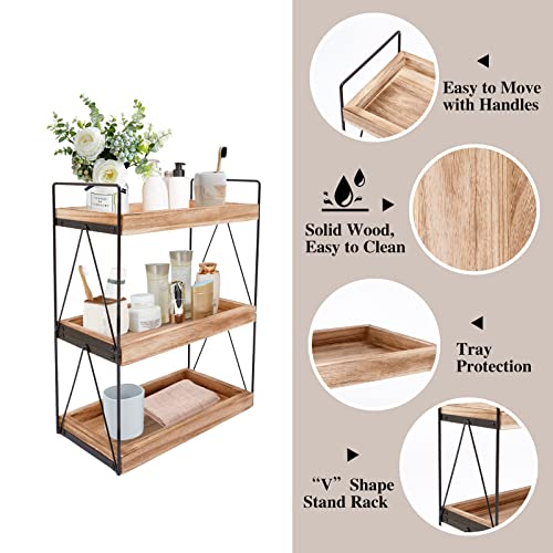 Bathroom Counter Organizer 2 Tier Bathroom Organizer Countertop, Bathroom Vanity Organizer Wood Vanity Organizers and Storage,Bathrrom Tray for Counter Cosmetic Holder Shelf Sink Kitchen Spice Rack