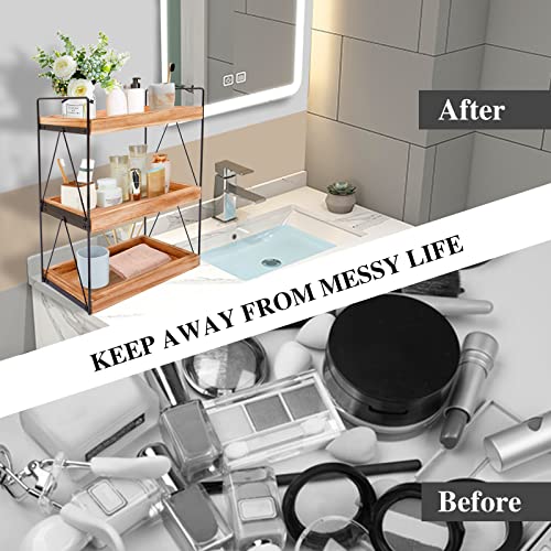 Bathroom Counter Organizer 2 Tier Bathroom Organizer Countertop, Bathroom Vanity Organizer Wood Vanity Organizers and Storage,Bathrrom Tray for Counter Cosmetic Holder Shelf Sink Kitchen Spice Rack