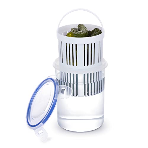 Firlar Pickle Jar with Strainer Insert,Pickle Storage Container With Strainer Insert,Plastic Transparent Pickle Jalapeno Storage Container with Drain Basket for Home Kitchen Supplies