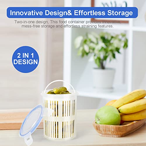 Firlar Pickle Jar with Strainer Insert,Pickle Storage Container With Strainer Insert,Plastic Transparent Pickle Jalapeno Storage Container with Drain Basket for Home Kitchen Supplies