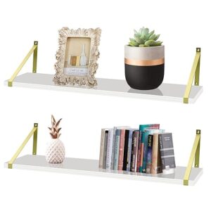 gold shelves pine wood large 31.5 x7.87 inch white gold floating shelves with elegant lines,long white gold shelf,deep wall shelf,gold bookshelf,white floating bookshelf for wall decor set of 2.