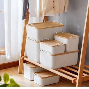 ANMINY 12PCS All-in-One Lidded Plastic Storage Bins Set White Desk Basket Box Drawer Organizer Kitchen Food Container with Handles Removable Lids Decorative Clothes Laundry Closet Cabinet Shelf Cube