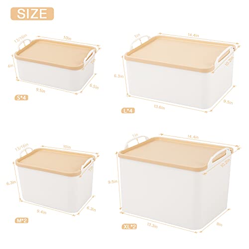 ANMINY 12PCS All-in-One Lidded Plastic Storage Bins Set White Desk Basket Box Drawer Organizer Kitchen Food Container with Handles Removable Lids Decorative Clothes Laundry Closet Cabinet Shelf Cube