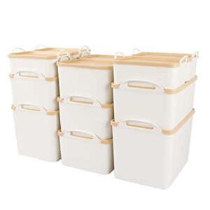 ANMINY 12PCS All-in-One Lidded Plastic Storage Bins Set White Desk Basket Box Drawer Organizer Kitchen Food Container with Handles Removable Lids Decorative Clothes Laundry Closet Cabinet Shelf Cube