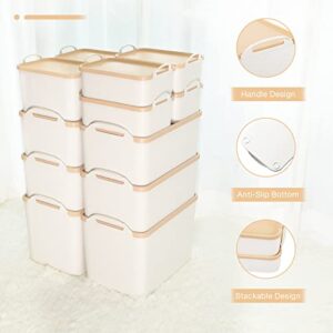 ANMINY 12PCS All-in-One Lidded Plastic Storage Bins Set White Desk Basket Box Drawer Organizer Kitchen Food Container with Handles Removable Lids Decorative Clothes Laundry Closet Cabinet Shelf Cube