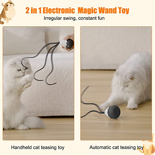 Petcronies Cat Wand Toy, Automatic Silicone Tail Teaser Toy 2 in 1, Electronic Interactive Cat Toy for Indoor Cats, Rechargeable Exercise Toy for Kitten-Black