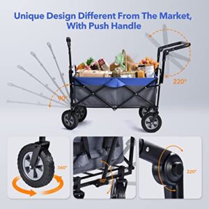 Beglero Heavy Duty Foldable Wagon Cart: Collapsible Wagon, All Terrain Wheels, 100L, 220 lbs Capacity, Push Pull Outdoor Garden Cart Foldable Wagon for Grocery, Camping, Shopping, Sports (Blue-Black)