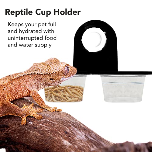 Synra Gecko Dual Feeding Ledge, Space Saving Design, Maximizes Floor Area, Black and White, 20 Reusable Transparent Food and Water Cups, Crested Gecko Tank Accessories