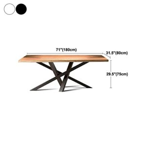 LAKIQ Solid Wood Dining Table Industrial Rectangle Kitchen Dining Room Table in Nature with Metal Pedestal Living Room Coffee Table for Meeting Room Reception Room(Black,70.9" L x 31.5" W x 29.5" H)