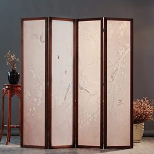 furnnylane 4 panel room divider screen,folding wall divider for room separation,panel room divider,white plum blossom and birds,67" h x 63" w