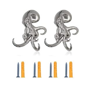 aliwiner octopus metal hooks hanging wall mounted decorative hook,towel hooks decorative octopus hook ocean theme wall decor 2pcs