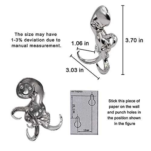 ALIWINER Octopus Metal Hooks Hanging Wall Mounted Decorative Hook,Towel Hooks Decorative Octopus Hook Ocean Theme Wall Decor 2Pcs