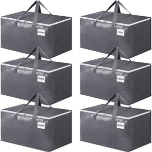 blisstotes large moving boxes with zippers & handles moving supplies with lids, heavy duty totes for storage bags for space saving, fold flat, moving and storing 93l, 6 pack