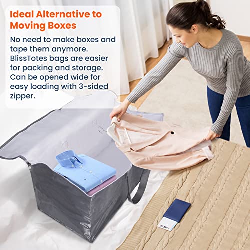 BlissTotes Large Moving Boxes with Zippers & Handles Moving Supplies with lids, Heavy Duty Totes for Storage Bags for Space Saving, Fold Flat, Moving and Storing 93L, 6 Pack