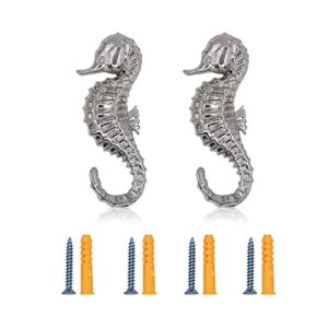 aliwiner seahorse metal hooks hanging wall mounted decorative hook,towel hooks decorative seahorse hook ocean theme wall decor 2pcs