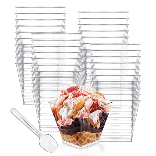 Merkaunis 100pcs 4 oz Dessert Cups with Spoons Parfait Cups Appetizer Cups Small Dessert Cups Dessert Bowls for Tasting Party Desserts Mousse Puddings Ice Cream