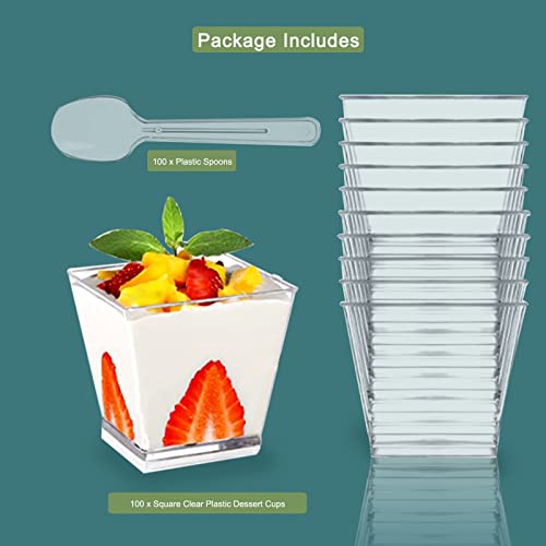 Merkaunis 100pcs 4 oz Dessert Cups with Spoons Parfait Cups Appetizer Cups Small Dessert Cups Dessert Bowls for Tasting Party Desserts Mousse Puddings Ice Cream