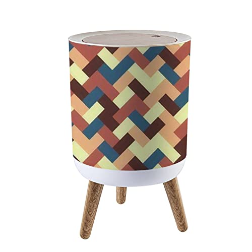 LOPYEIJFG Abstract Geometric Rectangle Cream Syrup Dark Coral Steel Blue Solid Trash Can with Lid Kitchen Bathroom Bedroom 1.8 Gallon Press Cover Wastebasket Office Wood Small Garbage Bin Waste Bin