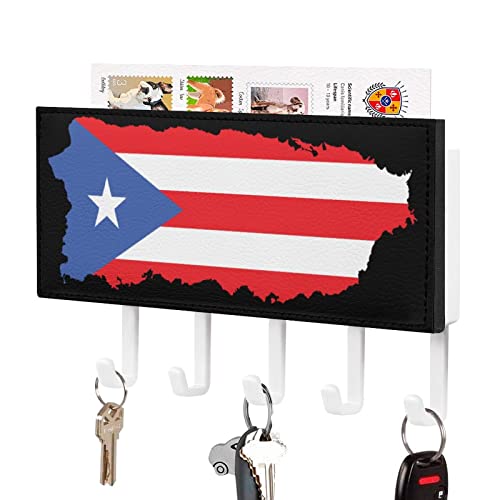 Puerto Rico Flags Rican Funny Cute Key Holder Wall Decorative Mounted with Mail Shelf 5 Hooks