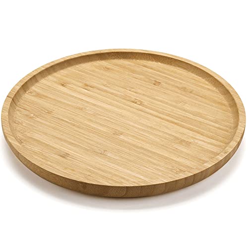 Round Bamboo Tray, Wood Plates, Wooden Serving Platter, Charcuterie Serving Board for Dinning / Coffee Table,13.8 inch