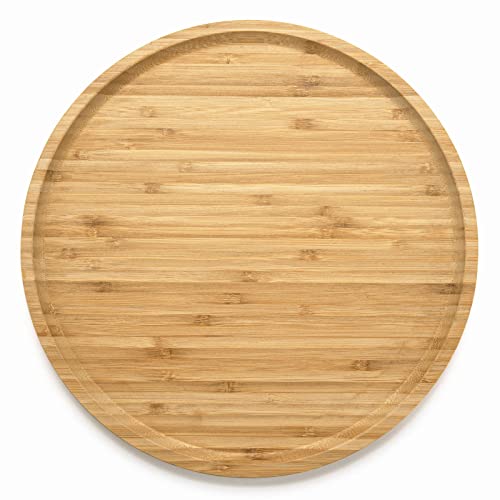 Round Bamboo Tray, Wood Plates, Wooden Serving Platter, Charcuterie Serving Board for Dinning / Coffee Table,13.8 inch