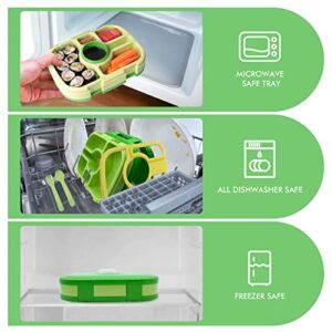 HCYWOC Bento Box for Kids - Leakproof 5 Compartments Bento Kids Lunch Box with Cutlery and Sauce Container - Ideal Portion Sizes for Ages 3 to 7 Kids Back to School, BPA-Free, Dishwasher Safe, Green