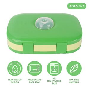 HCYWOC Bento Box for Kids - Leakproof 5 Compartments Bento Kids Lunch Box with Cutlery and Sauce Container - Ideal Portion Sizes for Ages 3 to 7 Kids Back to School, BPA-Free, Dishwasher Safe, Green