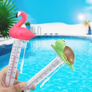 2 Packs Floating Pool Thermometer, Flamingo & Turtle Design Large Size Easy Accurate Readings for Water Temperature, Shatter Resistant with String for Outdoor & Indoor Swimming Pools & Spas