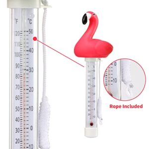 2 Packs Floating Pool Thermometer, Flamingo & Turtle Design Large Size Easy Accurate Readings for Water Temperature, Shatter Resistant with String for Outdoor & Indoor Swimming Pools & Spas