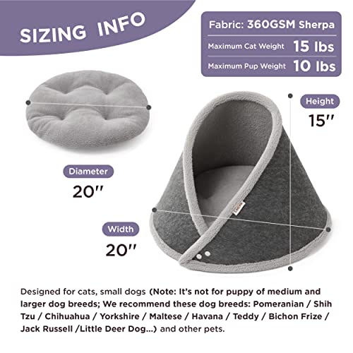 Lesure Cat Cave Bed for Indoor Cats - 20 Inch Felt Cat Bed for Cats and Kittens, Washable Warming Cat House Cat Tent Puppy Beds for Small Dogs, 20x20x15 inches (Grey)