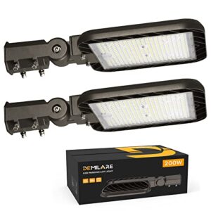 demilare 200w parking lot lights, 30000lm quick installation dusk to dawn light slip fit mount, led shoebox light ip65 waterproof, commercial lighting for roadways, backyard, driveways