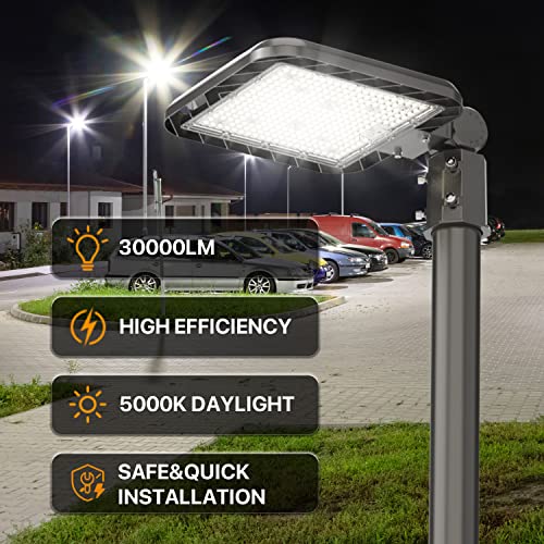 DEMILARE 200W Parking Lot Lights, 30000lm Quick Installation Dusk to Dawn Light Slip Fit Mount, Led Shoebox Light IP65 Waterproof, Commercial Lighting for Roadways, Backyard, Driveways