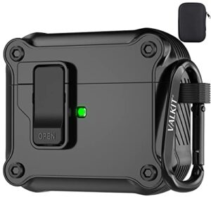 valkit compatible airpods 3rd generation case cover with lock, military rugged shockproof airpod 3 case for men women hard shell ipod 3 protective skin with keychain for air pod 3rd gen case